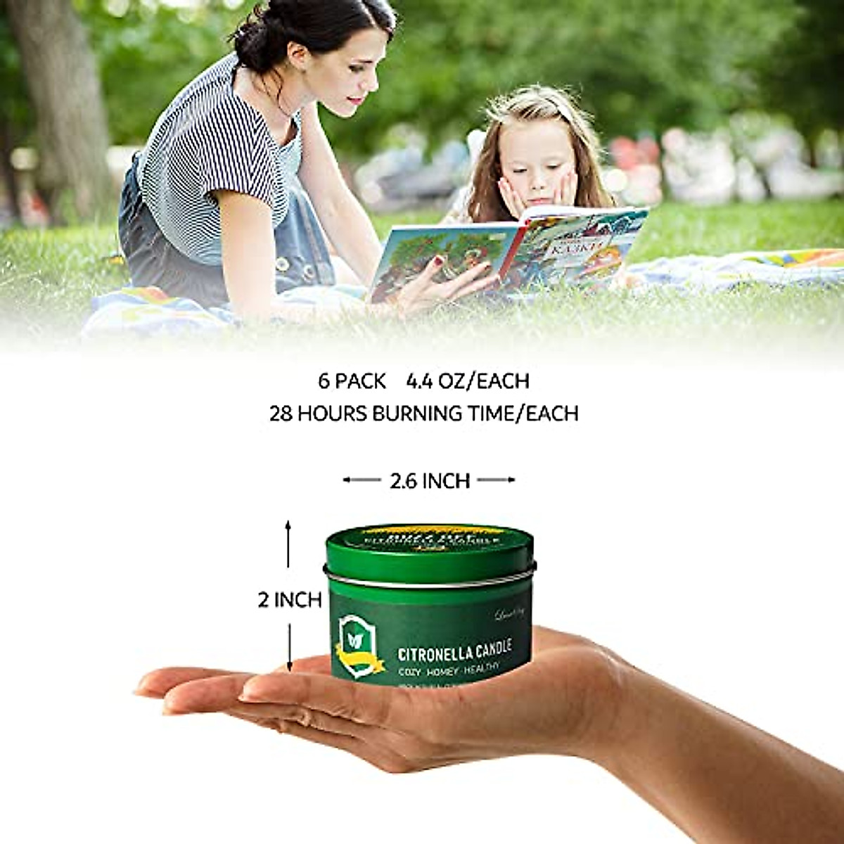 LucaSng Citronella Candles Outdoor Indoor 4.4 OZ 6 Pack 150 Hours Outside for Party Hiking Camping Patio BBQ Deck Lanai Garden Yard Home Balcony