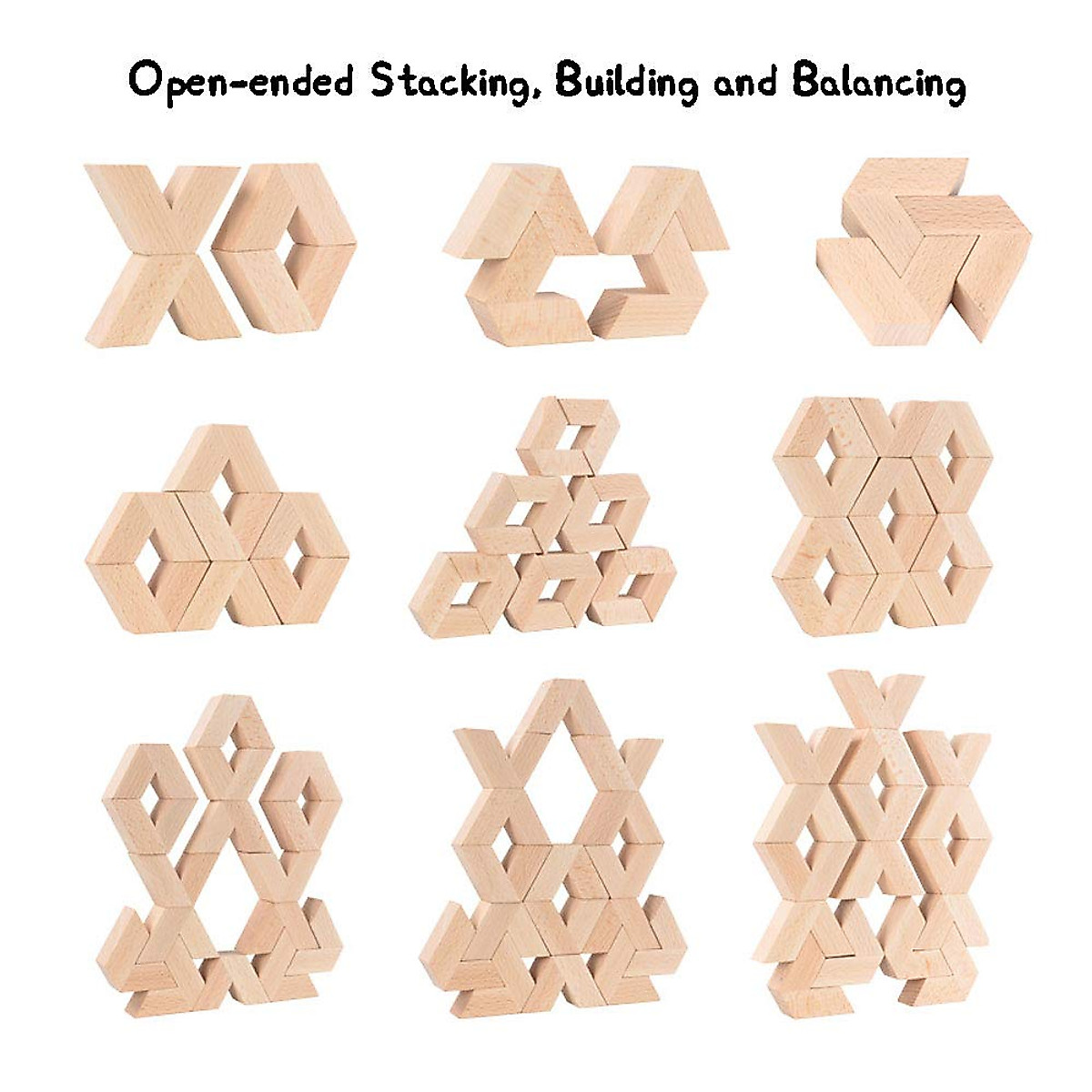 Xylolin Wooden Building Blocks for Kids 4-8, Large Solid Wood Toddlers Stacking and Balancing V-Shape Blocks Toy, Early Learning Construction Game for Kids Age 3 4 5 6 7