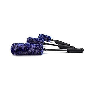 Car Wheel Brush Wash Kit - Soft Wool Tire Brush Ultimate Car Detailing Brushes Multifunctional Tire & Wheel Tools Cleaning Brush 3 Pack