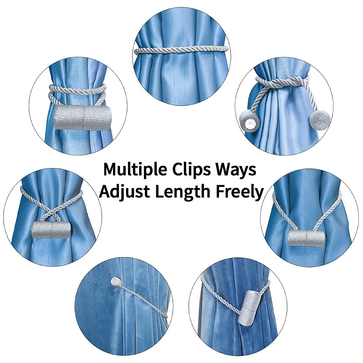 YUNTUOO 18 Inch Strong Magnetic Curtain Tiebacks, Curtain Holdbacks Modern Upgrade Strong 2021 New Twisted Style Decorative Drapery Rope ​Tie Backs(2 Pack Silver Grey)