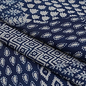 Panihari Collection 2.5 Yard Mud Cloth Indigo Blue Hand Block Printed Fabric Soft Voile Cotton Sweing Fabric Hand Dyed 44 Inch Width by The Yard for Beautiful Women Dressmaking, Clothing
