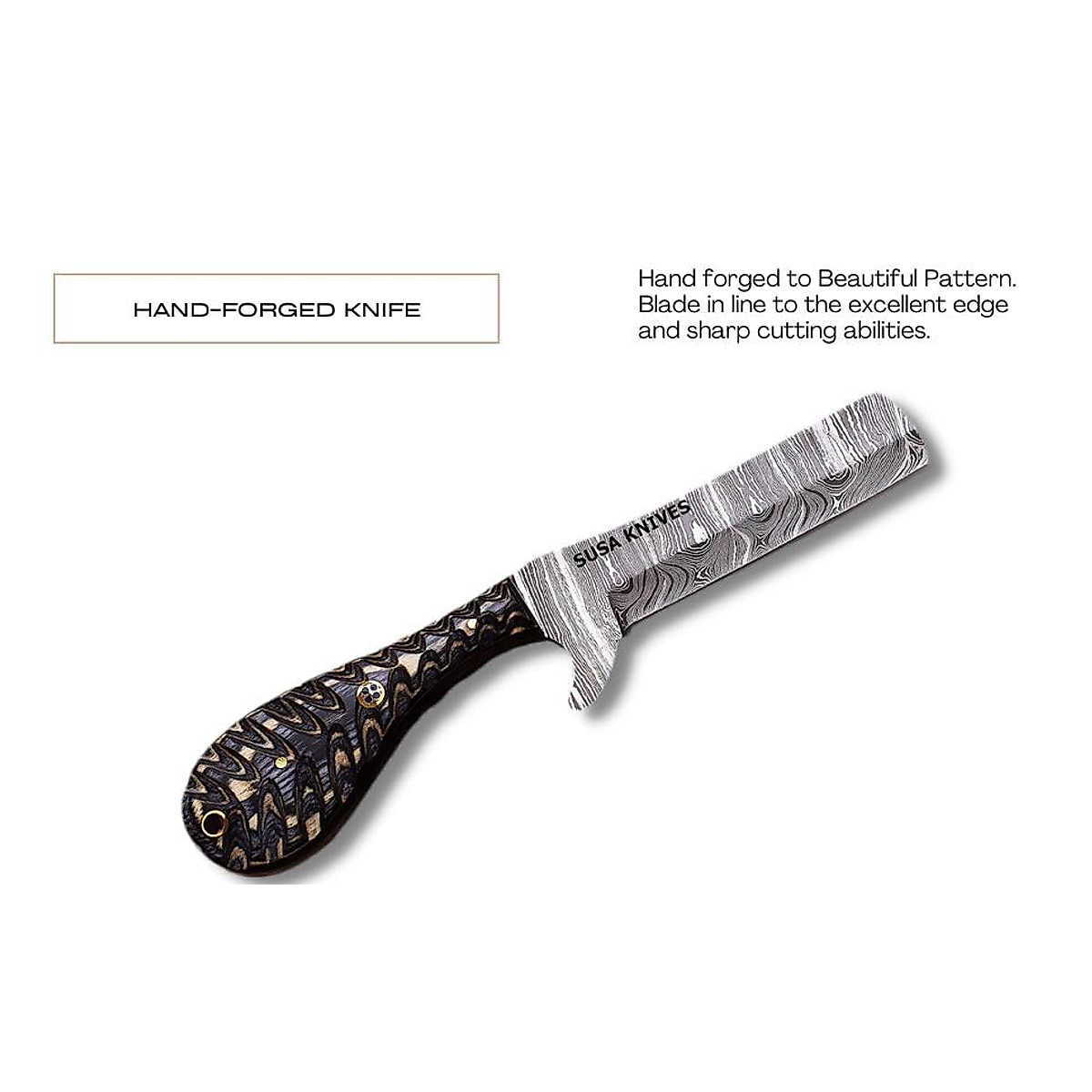 SUSA KNIVES Handmade Damascus Steel Bull Cutter Knife, Cowboy Fixed Blade knife, Wood Handle, EDC Knife PANCAKE Leather Sheath Gift For Men