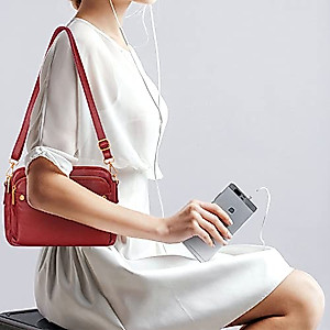 Crossbody Leather Shoulder Bags and Clutches, 2023 New Three-Layer Leather Adjustable Strap Clutch Bags for Women (Red)