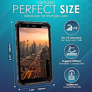 TRIPLTEK 8" PRO (4G LTE, 256GB) Ultra Bright 1200 nits, 8GB RAM, Android 10, Long Battery Life 12200mAh, Rugged Military Construction, Waterproof IP68, Brightest Tablet/Phone on The Market