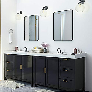 DOHEEM Wall Mirror for Bathroom - Rounded Corner Mirror Black Metal Frame 22" X 30" Hangs Horizontal Or Vertical