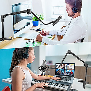 Microphone Stand, 37" Adjustable Gooseneck Mic Boom Arm with 5/8" & 1/4" Adapter, Shock Mount, Mic Clip Holder, Desk Mount Suspension Boom for Blue Yeti Nano, Snowball Ice, Recording and Gaming