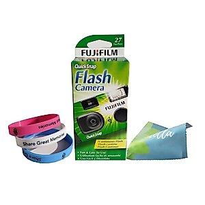 Fujifilm QuickSnap Flash 400 Disposable 35mm Camera (1 Pack) Plus a Bonus Eco-Friendly Silicone Wrist Band and a Microfiber Cleaning Cloth