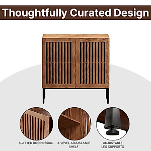 BVIUNTWO Storage Cabinet,31.5" Farmhouse Buffet Cabinet with Metal Base and Adjustable Shelf,Sideboard Coffee Bar Cabinet with 2 Doors for Kitchen,Dining Room,Living Room,Brown