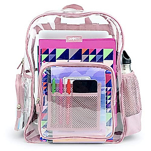 SMARTY Large Heavy Duty Clear Backpack V6 Durable Transparent See Through Bag (Ash Pink)