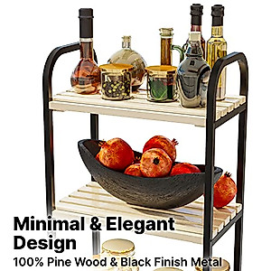 BENOLDY 4-Tier Metal Frame Bathroom Storage Shelf with Waterproof Varnished Pine Wood Shelves, Modern Space Saving Organizer for Bathroom, Kitchen, Bedroom, Office, Hallway