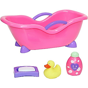 JC Toys Deluxe Doll Accessory Bundle | High Chair, Crib, Bath and Extra Accessories for Dolls up to 11" | Fits 11" La Baby & Other Similar Sized Dolls, Pink (81453)