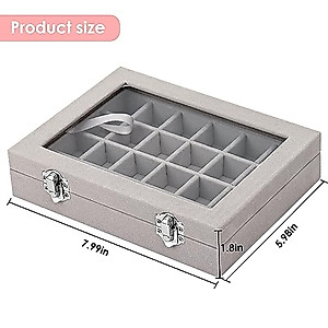 Fixwal Earring Jewelry Box 24 Grid Velvet Jewelry Tray for Drawers Glass Clear Lid Showcase Display Storage Ring Trays Earring Holder Organizer Case(Grey)