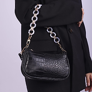 Chargances White Resin Purse Chain Strap Hexagon Link Bag chain Replacement Shoulder Cross Body Bag Handbag Chain with Mental Claps for Women (White)