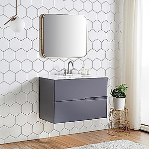 36" Bathroom Vanity with Sink,Wall Mounted Bathroom Vanity Cabinet,Gray Bath Vanity with White Ceramic Sink & Soft-Close Cabinet Door,Modern Floating Bathroom Vanity for any style of bathroom