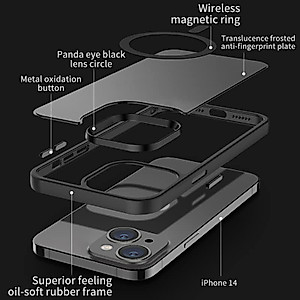 Yzoiko Strong Magnetic Case for iPhone 13 Case &iPhone 14 Case [10FT-Grade Drop Tested & Compatible with MagSafe] Translucent Anti-Fingerprint Anti Shockproof Protective Shell 6.1 Inch, Black