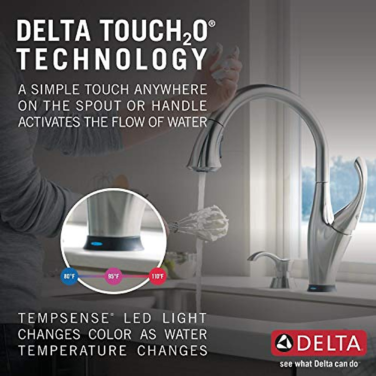 Delta Faucet Addison Touch Kitchen Faucet Brushed Nickel, Kitchen Faucets with Pull Down Sprayer, Kitchen Sink Faucet, Touch Faucet for Kitchen Sink, Touch2O Technology, Arctic Stainless 9192T-AR-DST