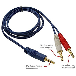 6ft CablesOnline 3.5mm Stereo Male to Dual (Rd/Wh) Mono 3.5mm Blue Audio Breakout Cable