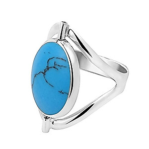 Two in One Flip Simulated Turquoise and Mother of Pearl Oval .925 Sterling Silver Ring (9)