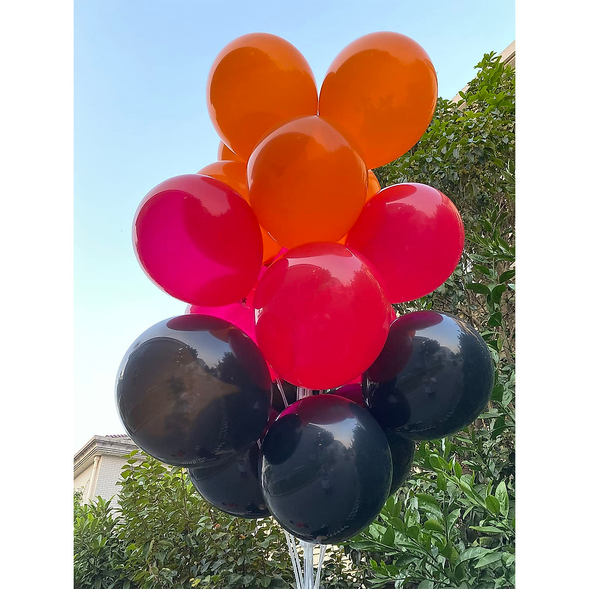 JODIDI 100 Pcs 12 Inch Latex Balloons in Black, Orange, and Red - Perfect for Halloween, Graduation, Birthday, Baby Shower Party Decorations