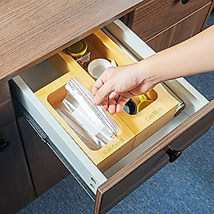 OFFSIR Ziplock Bag Storage Organizer and Plastic Wrap Dispenser, 5 Separate Food Bags Organizer for Kitchen Drawer, Bamboo Bag Holder with Cutter for Gallon, Quart, Sandwich, Snack, Wax, Foil