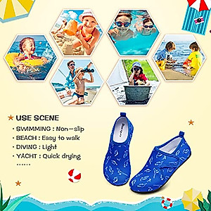 Racqua Kids Water Shoes Boys Girls Beach Swim Quick Dry Shoes Outdoor Barefoot Sports Aqua Socks Big Kid Dinosaur/Blue Size 1-2