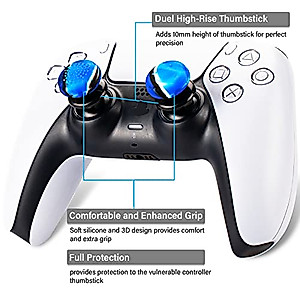 Playrealm FPS Thumbstick Extender & 3D Texture Rubber Silicone Grip Cover 2 Sets for PS5 Dualsenese & PS4 Controller (Camouflage Blue)