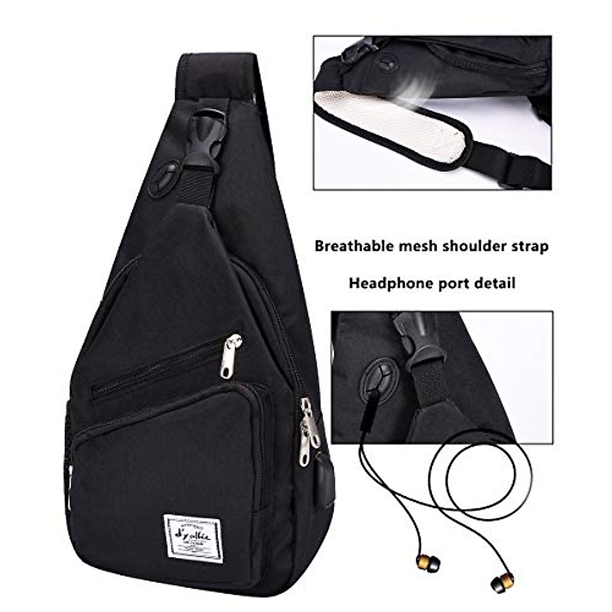 d'yallee 15.4" Sling Bag for Men Crossbody Shoulder Chest Bags Nylon for Travel Gym Sport Hiking with USB Charger Port
