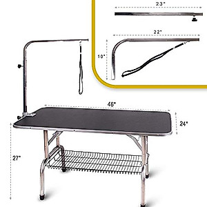 Polar Aurora Pingkay 46'' Black Heavy Duty Pet Professional Dog Show Stainless Steel Foldable Grooming Table w/Adjustable Arm & Noose & Mesh Tray