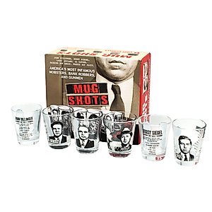 The Unemployed Philosophers Guild Mug Shots - 6 Piece Shot Glass Set of Famous Gangster Mugshots - Comes in Colorful Gift Box