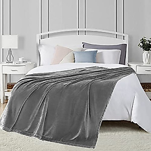 Comaza Flannel Fleece Throw Blanket- Lightweight Extra Soft & Cozy Bed Blanket Microfiber Flannel Fuzzy Blanket for Couch and Sofa.(Grey,90x90 inches)