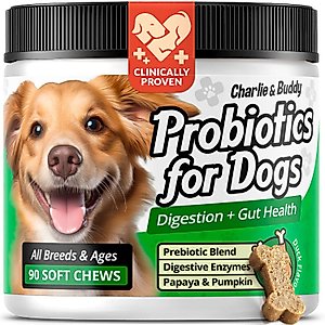 Charlie & Buddy Pet Probiotics for Dogs Aid Gut Flora, Dog Probiotics for Digestive Health with Digestive Enzymes, Pumpkin, and Papaya for Upset Stomach, 90 Soft Probiotic Chews for Dogs, Duck Flavor