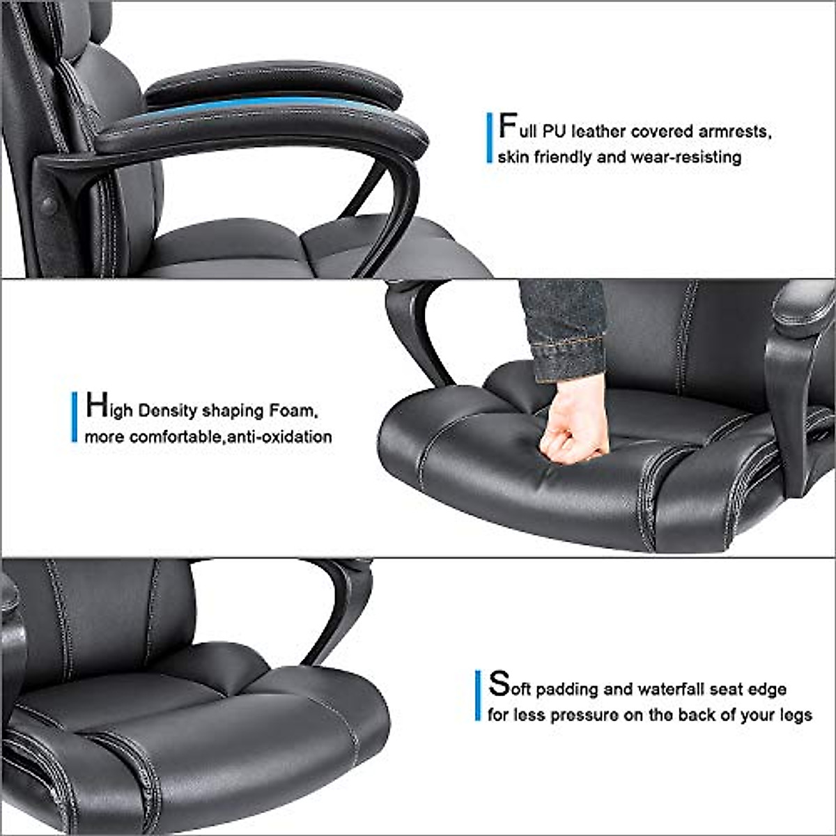 Furmax Mid Back Executive Office Chair Swivel Computer Task Chair with Armrests,Ergonomic Leather-Padded Desk Chair with Lumbar Support