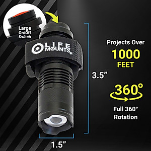 Life Mounts LED Tactical Helmet Light - Illuminates 1000 Feet Ahead - Military and Construction Flashlight with Full 360 Rotation - Weatherproof and Shock-Proof - Easily Detaches for Hand-Held Use