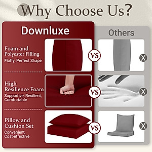 downluxe Outdoor Deep Seat Cushions Set, Waterproof Memory Foam Patio Furniture Cushions with Zipper for Outdoor Chair Sofa, 24" x 24", Burgundy, 2 Piece Set