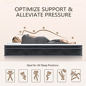 PurrJoys Firm Queen Mattress, 12 inch Cooling-Gel Memory Foam and Pocket Spring Hybrid Mattress,Firm Feel,Queen Bed Mattress in a Box, CertiPUR-US Certified, Queen Size Mattress