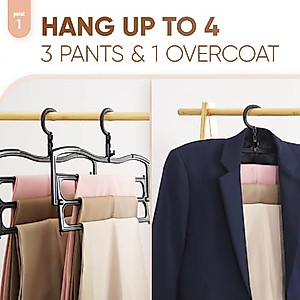 EZAM Pants Hangers Space Saving - 4 Pack Multiple Space Saving Hangers for Pants for Closet Rack, 360 Rotating Bar Closet Pants Organizer - Hangers for Clothes, College & Dorm Room Essentials (Black)