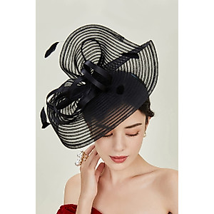BABEYOND Tea Party Fascinator Kentucky Hat Derby Fascinator Feather Pillbox Hat for Cocktail Black