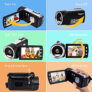Rawiemy Kids Video Camera Camcorder 1080P 36MP Video Recorder Vlogging Camera for YouTube TikTok Digital Camera Recorder Kids Camcorder with 2.8" LCD Screen,8X Digital Zoom for Teens Beginners