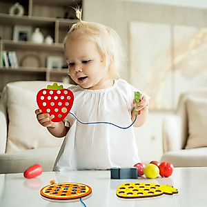 ECam Pcs] Lacing Toy Toddlers, Wooden Threading Toys, Educational and Learning Montessori Activity Baby and Kids, Fine Motor Skill Toys, Apple Pear Strawberry Watermelon Orange Pineapple Multi Color