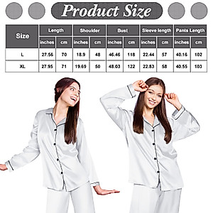 Unittype Women Silk Pajama Set Long Sleeve Silk Sleepwear Satin 2 Pcs Classic Button Down Pajamas for Bride Wedding Party (White, L)