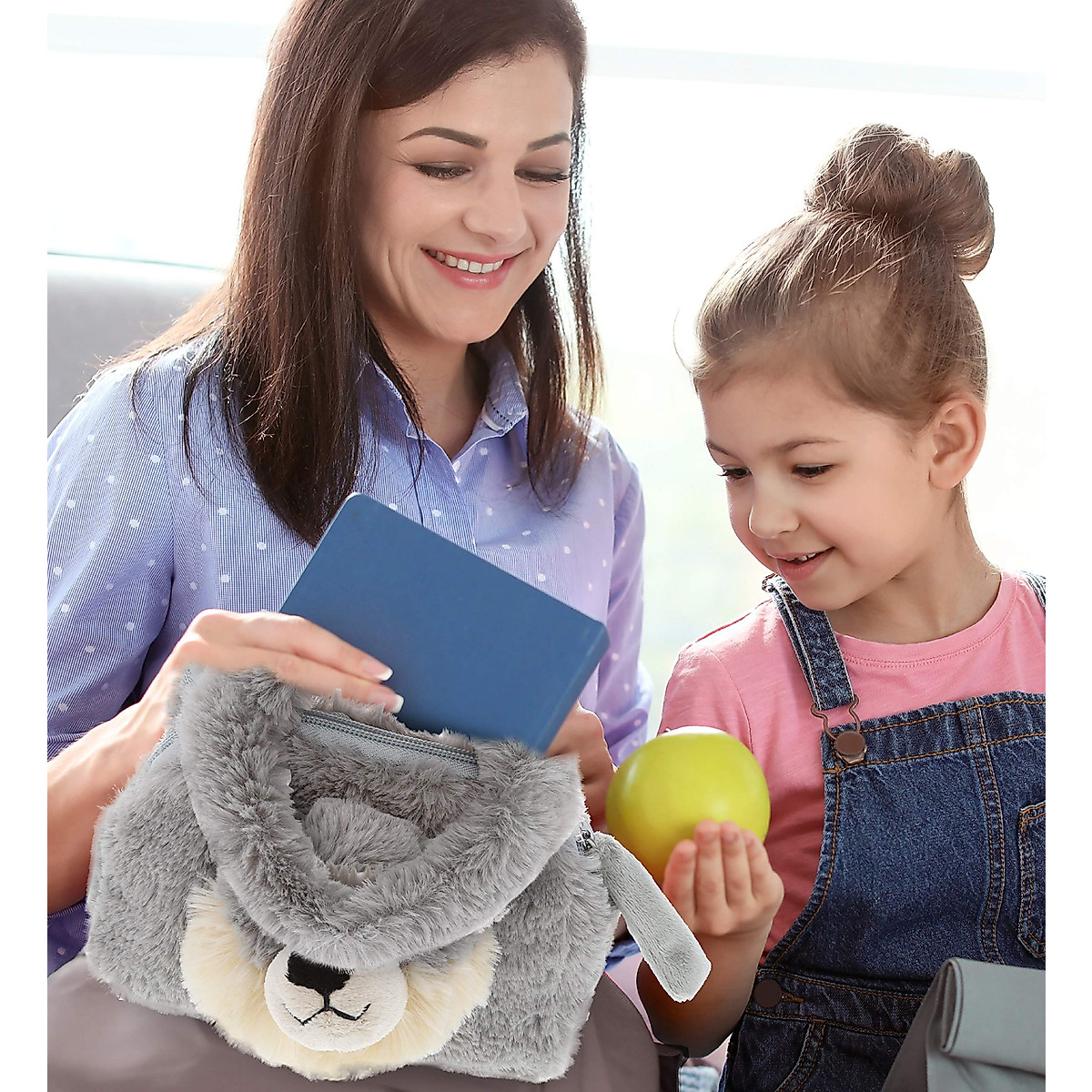 DolliBu Gray Wolf Plush Handbag - Super Soft Plush Stuffed Animal Purse for Children's Accessories, Kids Hand Bag Toy Purse, Pretend Play, Fluffy Dress Up Toy Purses for Girls & Boys