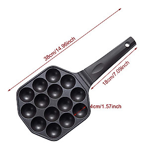 Takoyaki Grill Pan,14 Holes Nonstick Takoyaki Grill Pan Cooking Baking Mold Tool for Making Poffertjes Pancake Balls,Thai Kanom Krok and Other Small Desserts,1.57" Hole Diameter