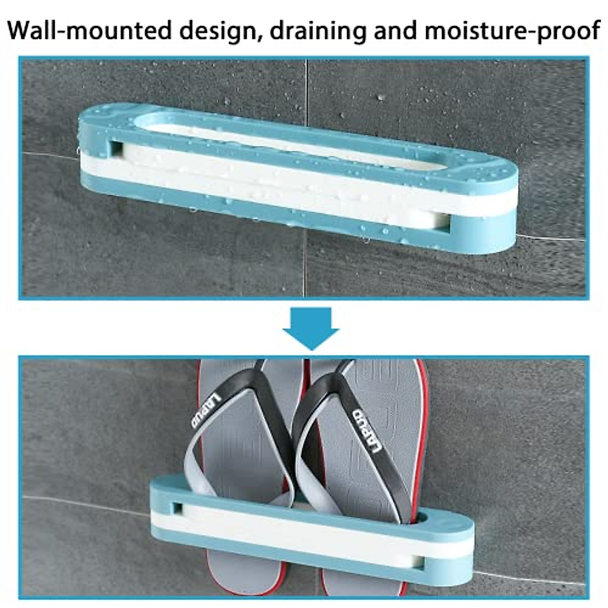 YihuiDurable Wall-mounted Multifunctional Slipper Rack Without Punching Folding Bathroom Slipper Towel Rack (Grey)