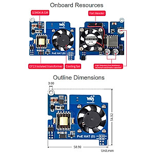 Power Over Ethernet HAT (D) for Raspberry Pi 4B/3B+, PoE HAT Board with Cooling Fan, Support IEEE 802.3af-Compliant, 5V 2.5A PoE Power Output,Compatible with Official Raspberry Pi 4B/3B+ Case