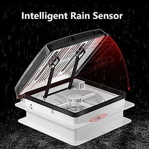 2012 Electric Air Max 14" Vent RV Roof Vent Reversible Exhuast Fan, Ultra Low Sound Level Permanent RV Air Ventilation Ceiling Fan 12V Remote with Rain Sensor, Semi-transparent UV-Proof Cover Lid