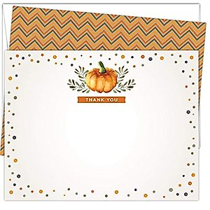 Koko Paper Co Fall Thank You Cards | 25 Flat Note Cards and Envelopes | Printed on Heavy Card Stock.