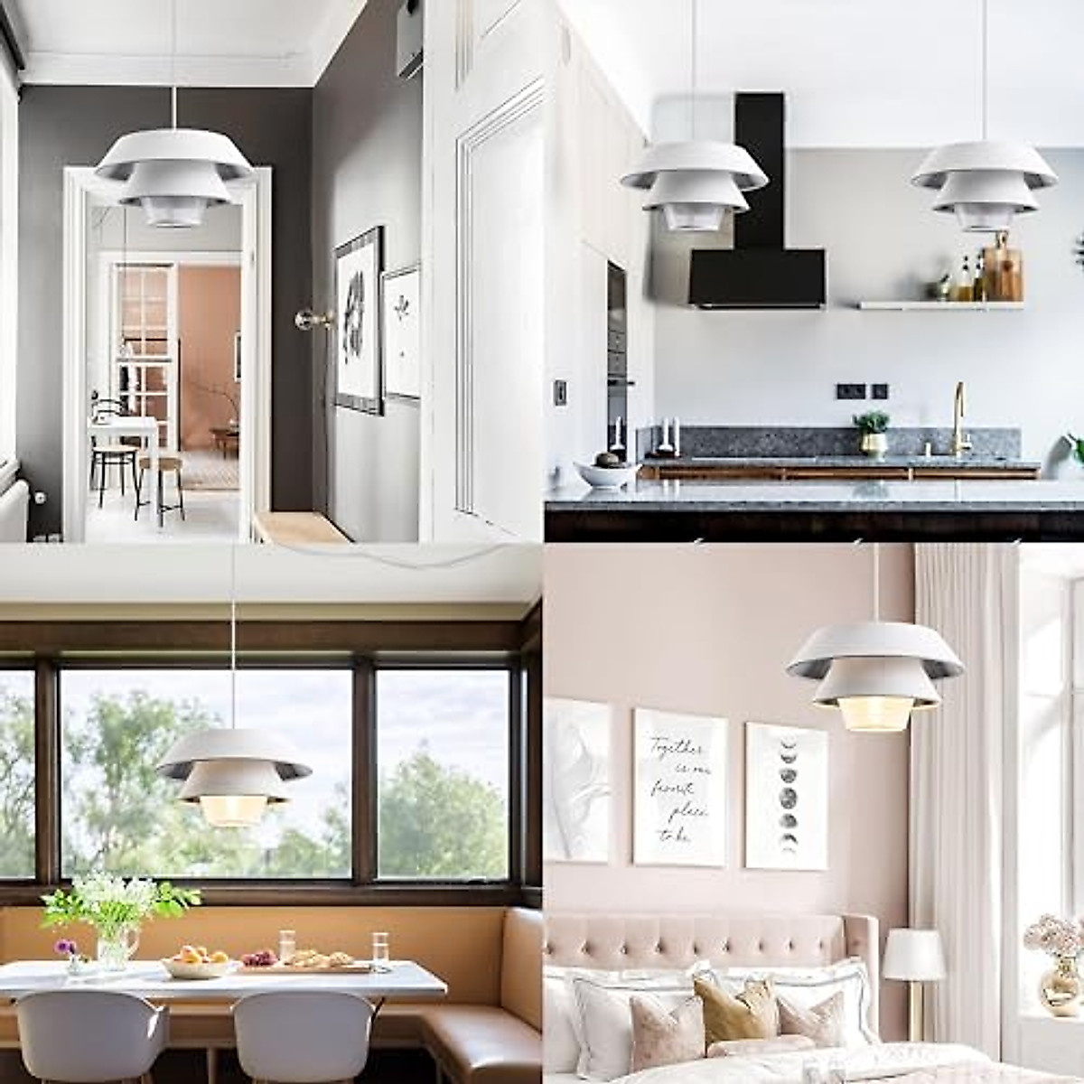 GO&SO 3-Tier Plug in Pendant Light Hanging Light with Plug in Cord Fabric Lampshade Plug in Ceiling Light Fixture for Bedroom Living Room White Silver