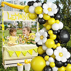 Black Yellow Balloon Garland Arch Kit,97Pcs Black Yellow and White Daisy aluminum film Latex Balloons for Baby Shower Wedding Birthday Graduation Anniversary Bachelorette Party Decorations
