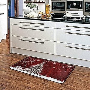 Kitchen Rugs Christmas Tree with Coffee Beans Design Non-Slip Soft Kitchen Mats Bath Rug Runner Doormats Carpet for Home Decor, 39" X 20"