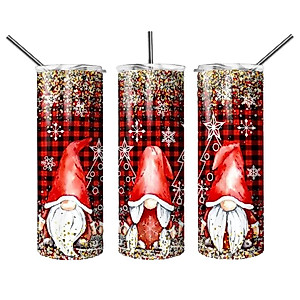 Christmas Gnomes Tumbler Sublimation Wrap - Ready to Press Sublimation Transfer - 20 oz Straight, Snowflake Plaid Gnome Transfer Wrap